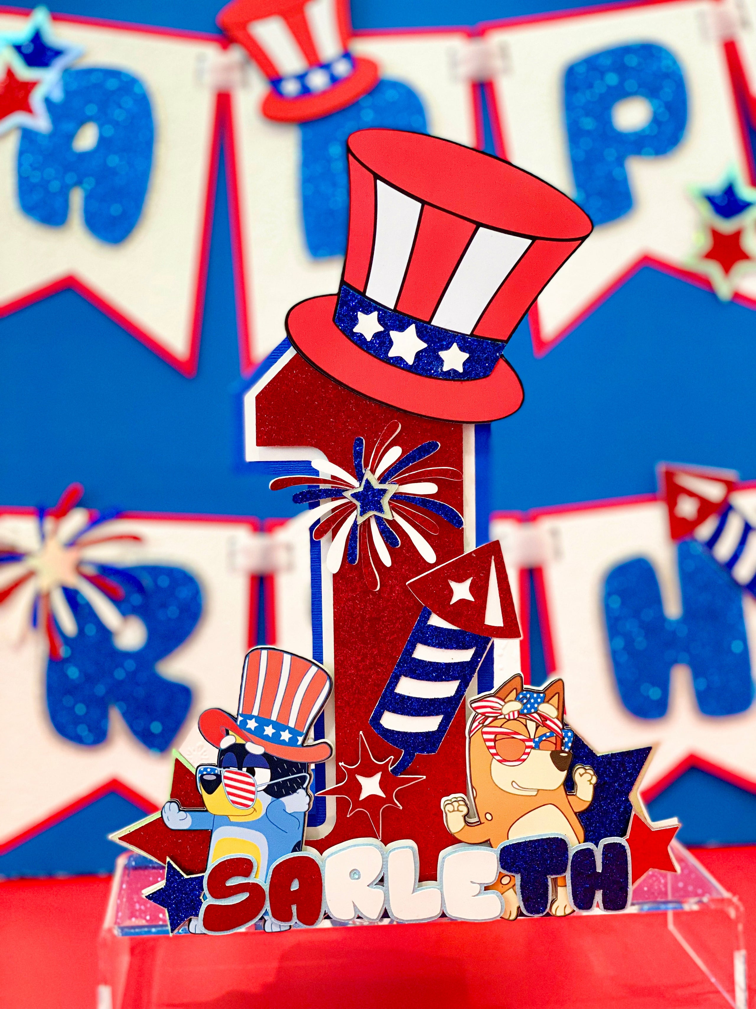 Festive Bluey Fourth of July 3D Letters & Numbers for Centerpieces ...
